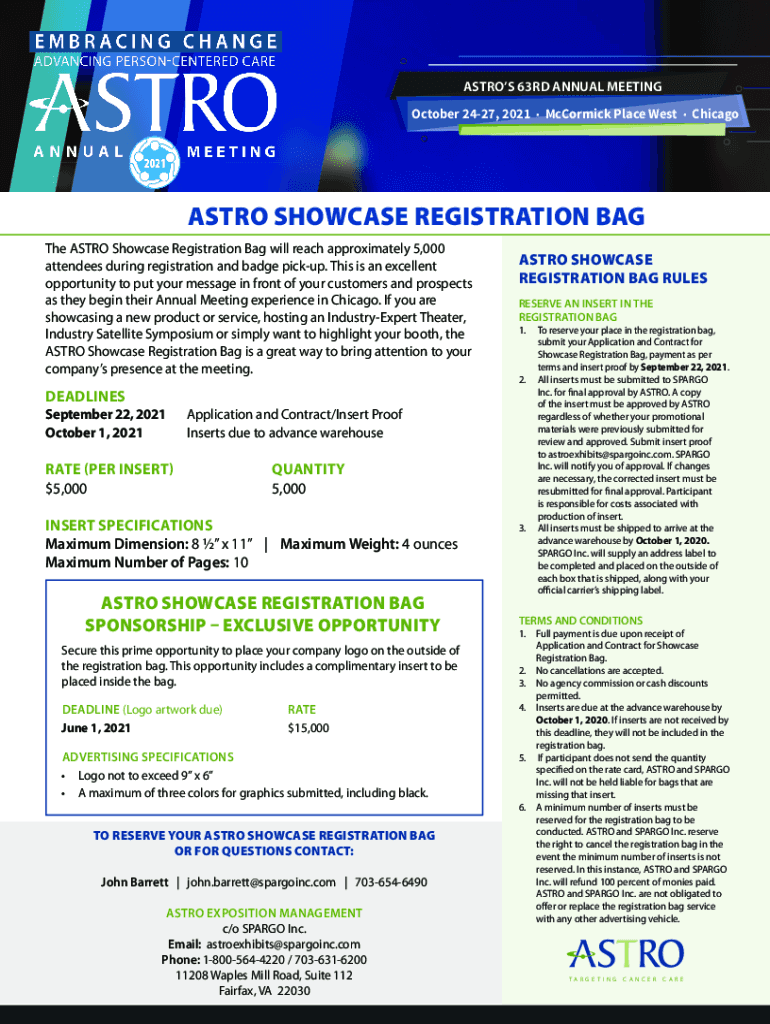 Fillable Online ASTRO SHOWCASE REGISTRATION BAG Fax Email Print - pdfFiller