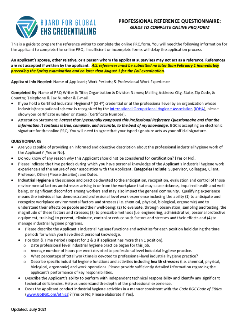 Fillable Online gobgc.org 02 Online-CIH-PRQ-FORM-Guide-2021PROFESSIONAL ...