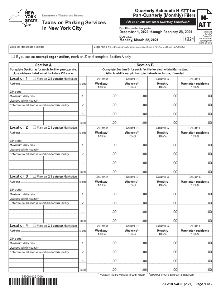 Fillable Online Form ST-810.5-ATT Taxes on Parking Services in New York ...