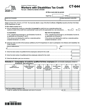 Fillable Online Form CT-644 Worker's with Disabilities Tax Credit Tax ...