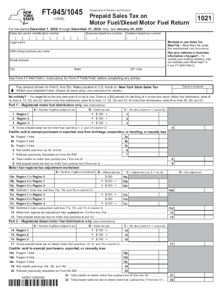 Fillable Online Form FT-945/1045 Prepaid Sales Tax on Motor ... - Tax ...