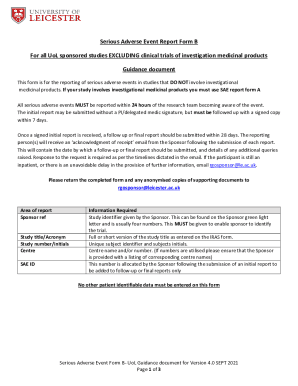 Fillable Online le ac Serious Adverse Event Report Form B For all UoL ...