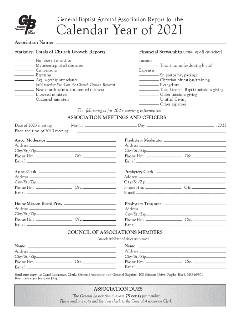 Fillable Online Church Annual Report - The Must Use Church Growth ...