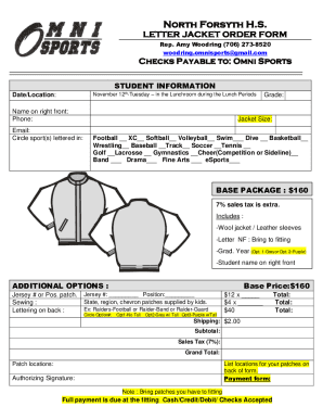 Fillable Online www.us.eduletter-jacket-order-formLetter Jacket Order ...