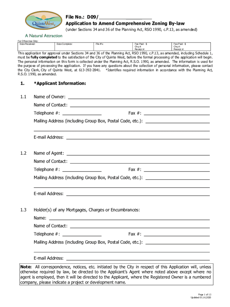 Fillable Online Application to Amend Comprehensive Zoning By-law - The ...