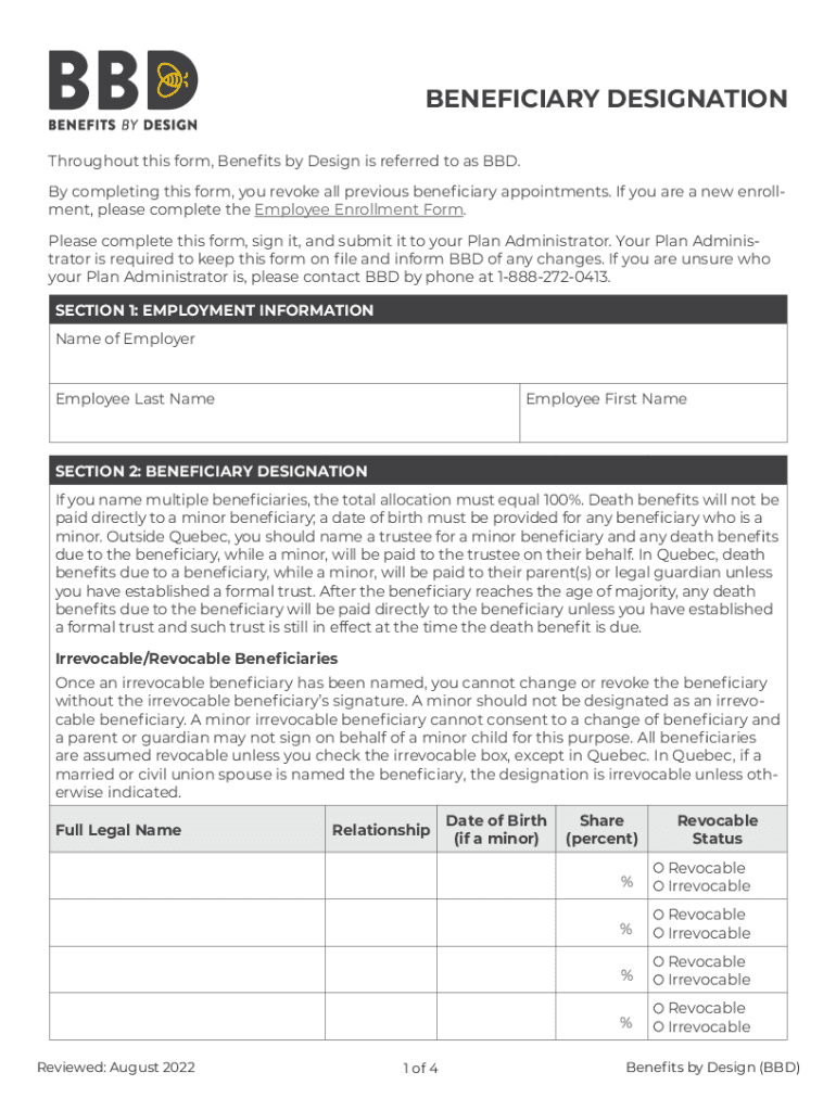 Fillable Online Beneficiary Designation. By completing this form, you ...