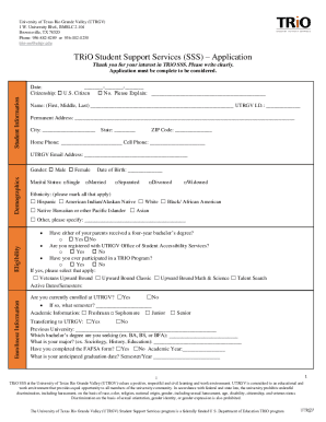 Fillable Online TRiO Student Support Services (SSS) Application Fax ...