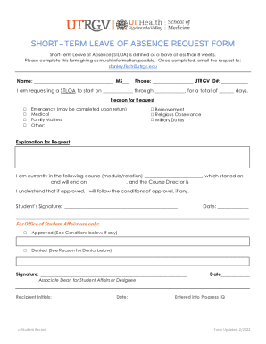 Fillable Online Short-Term Leave of Absence Request Form - UTRGV Fax ...