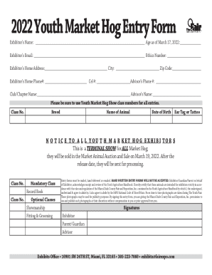 Fillable Online 2022 Youth Market Hog Entry Form - AWS Fax Email Print ...