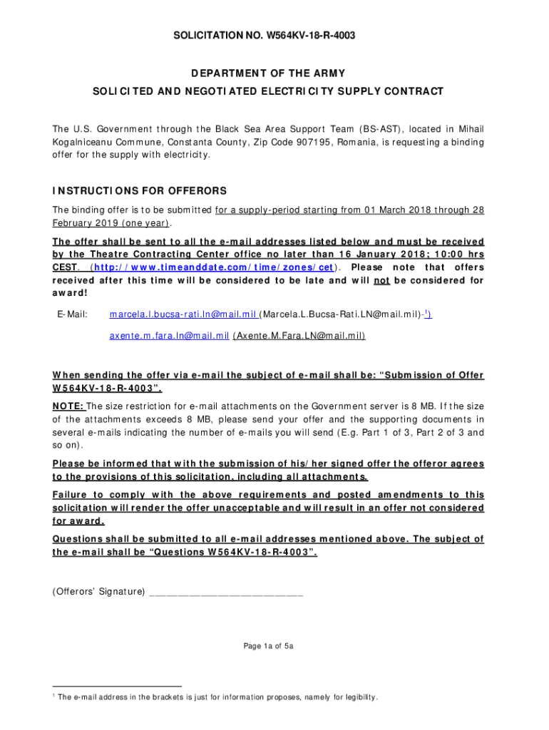 Fillable Online solicitation no. w564kv-18-r-4003 department of the ...