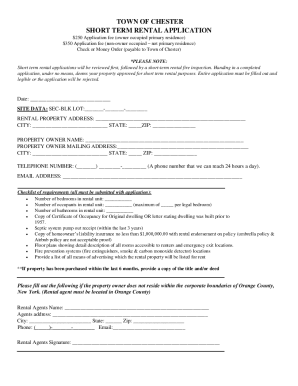 Fillable Online TOWN OF CHESTER SHORT TERM RENTAL APPLICATION Fax Email ...