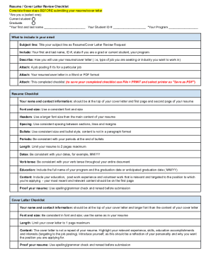 Fillable Online Resume or Cover Letter Review Checklist Fax Email Print ...