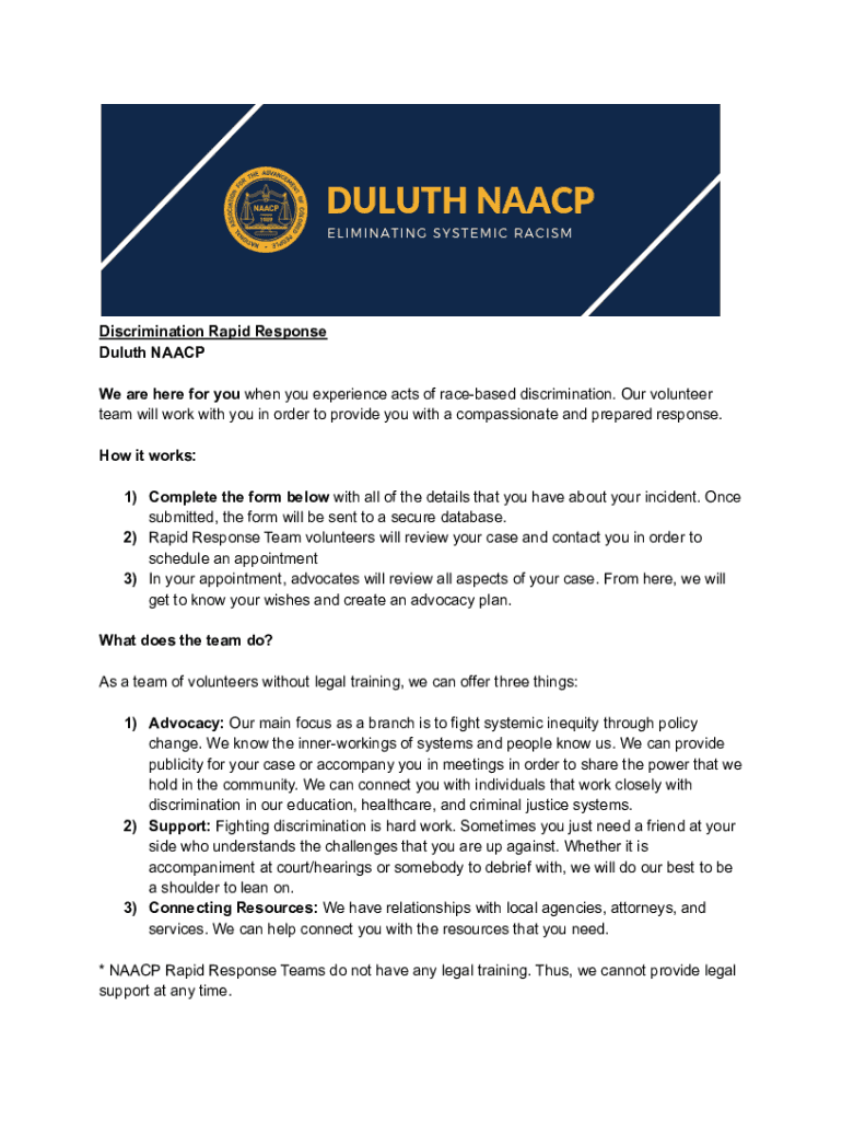 Fillable Online Duluth NAACP Complaint Form (Printable Version) Fax ...
