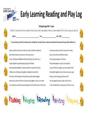 Fillable Online Early Learning Reading and Play Log Fax Email Print ...