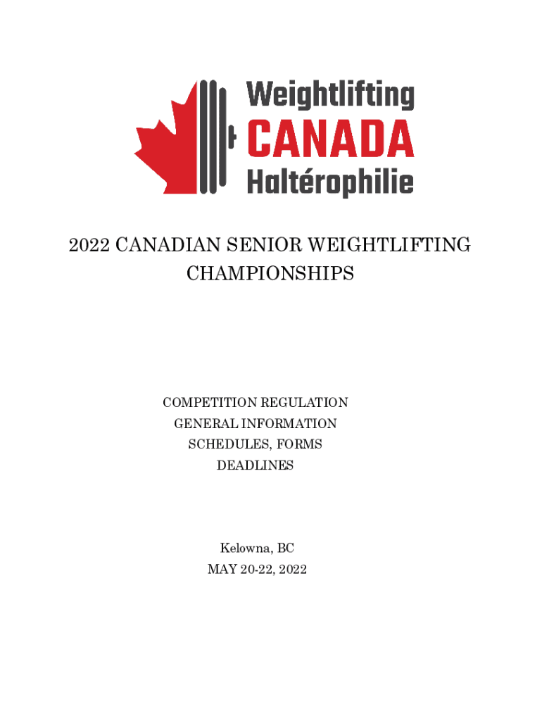 Fillable Online weightliftingcanada.cawp-contentuploads2022 CANADIAN SENIOR WEIGHTLIFTING ...