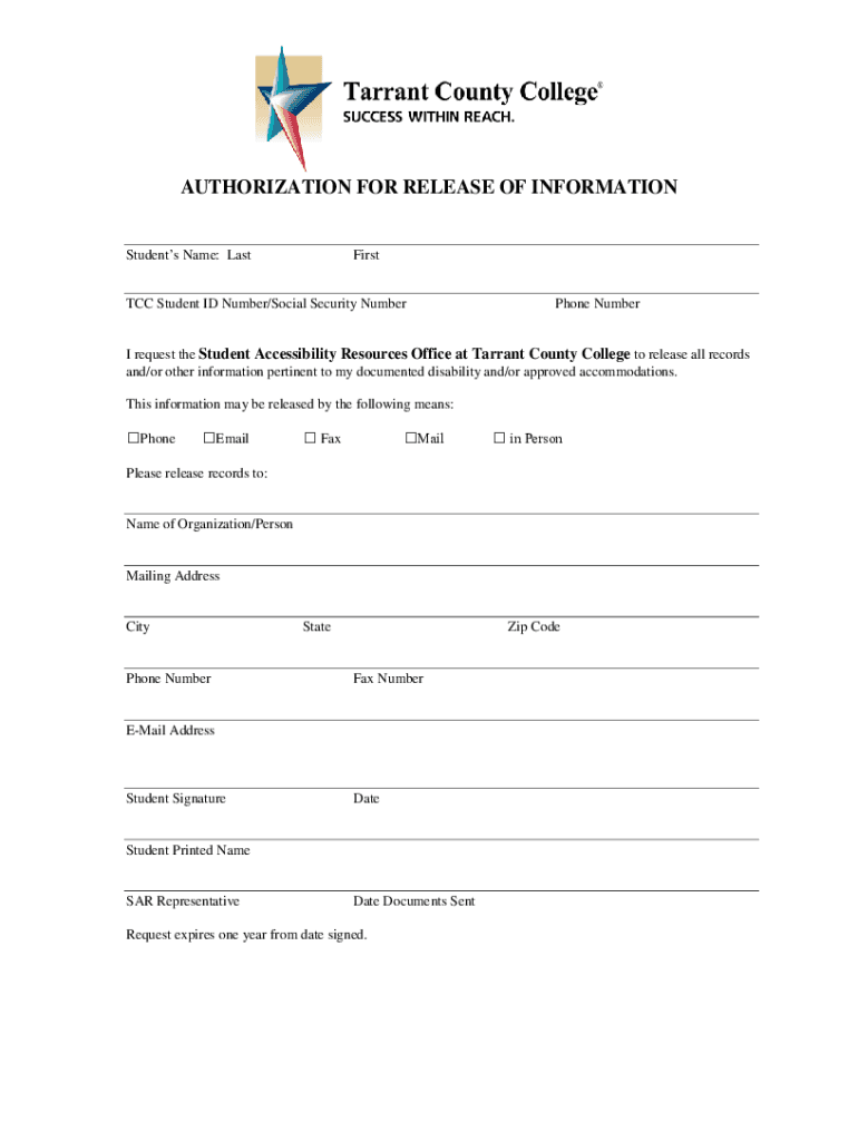 Fillable Online SAR Authorization to Release Fax Email Print - pdfFiller