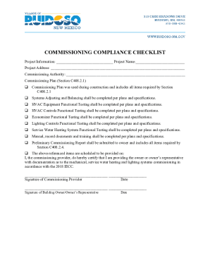 Fillable Online COMMISSIONING COMPLIANCE CHECKLIST - COMMERCIAL ENERGY EFFICIENCY Fax Email ...