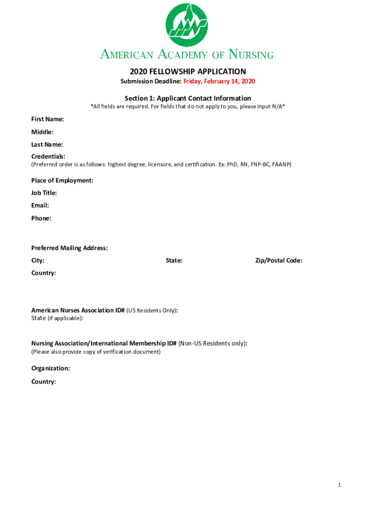 Fillable Online 2020 FELLOWSHIP APPLICATION - Section 1 Fax Email Print - pdfFiller