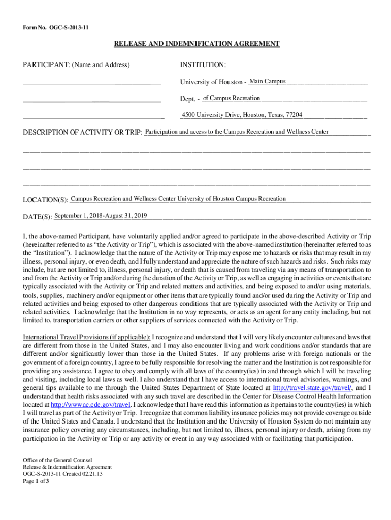 Fillable Online RELEASE AND INDEMNIFICATION AGREEMENT ... - TeamUnify ...