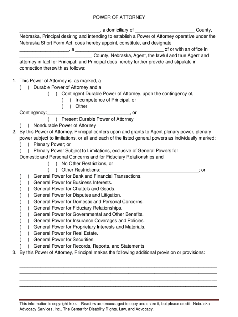 Fillable Online powerofattorney.comnebraskaFree Nebraska Power Of ...