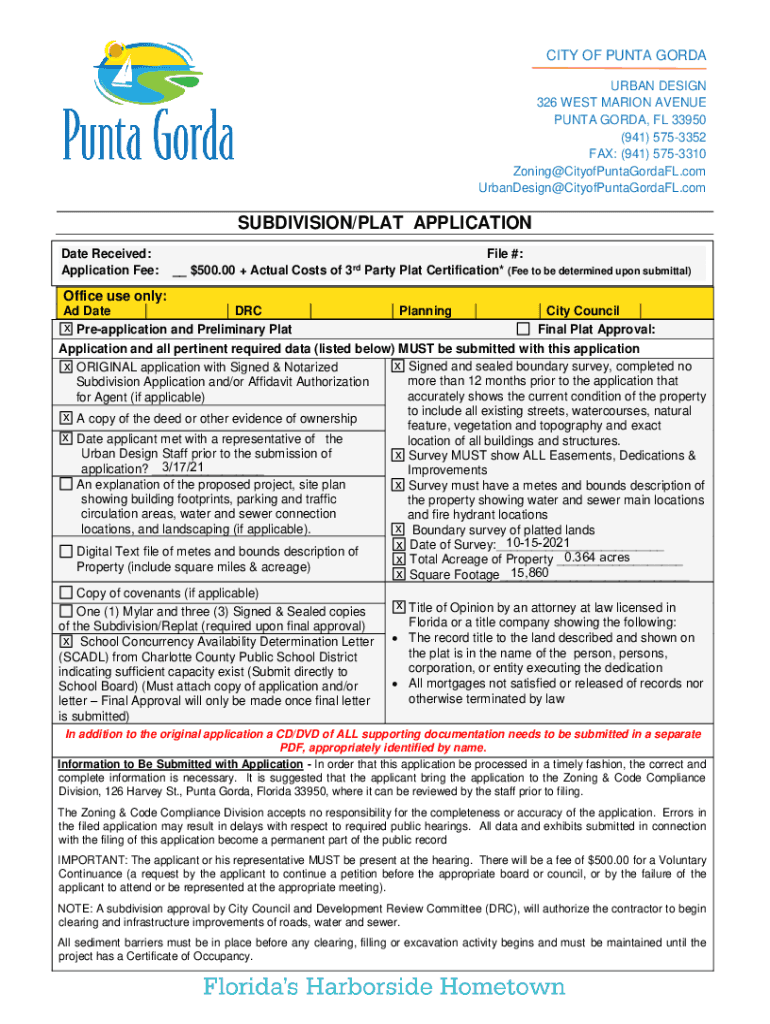 Fillable Online SUBDIVISION/PLAT APPLICATION - AWS Fax Email Print - pdfFiller