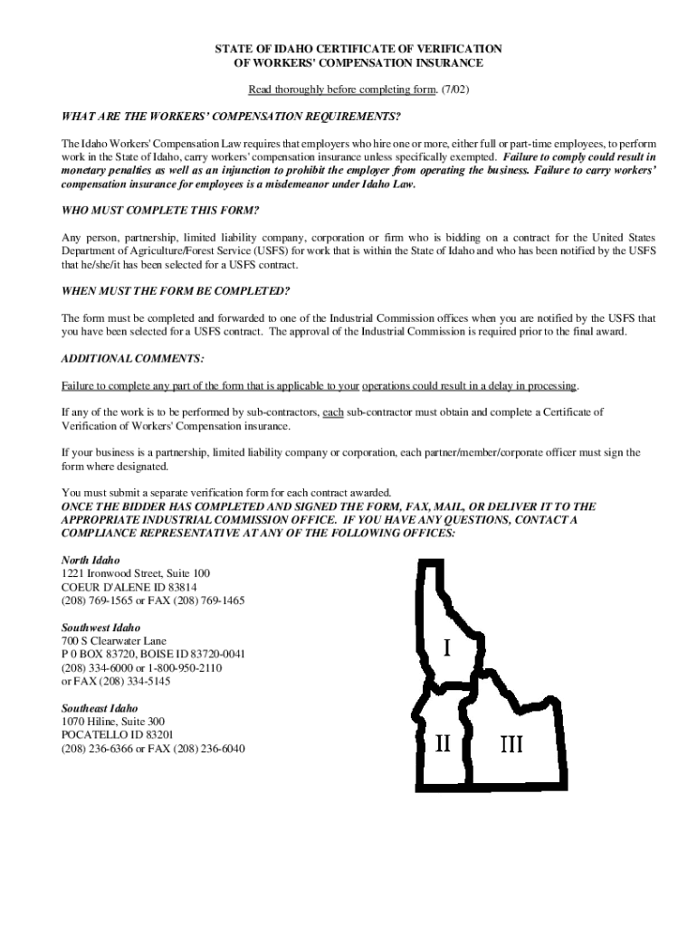 Fillable Online STATE OF IDAHO CERTIFICATE OF VERIFICATION OF WORKERS ...