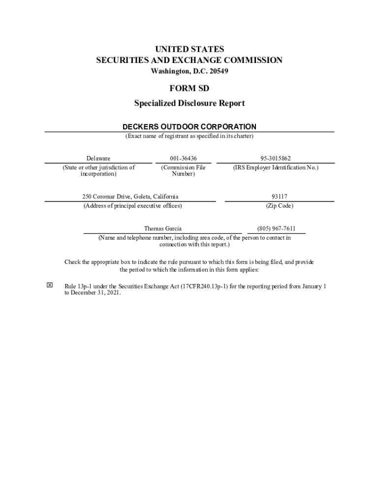 Fillable Online Form SD and Conflict Minerals Report, May 2022 Fax Email Print - pdfFiller