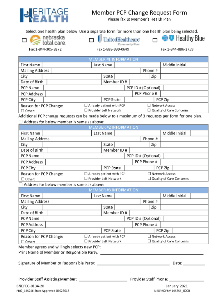 Fillable Online provider.healthybluene.comdocsgppMember PCP Change ...