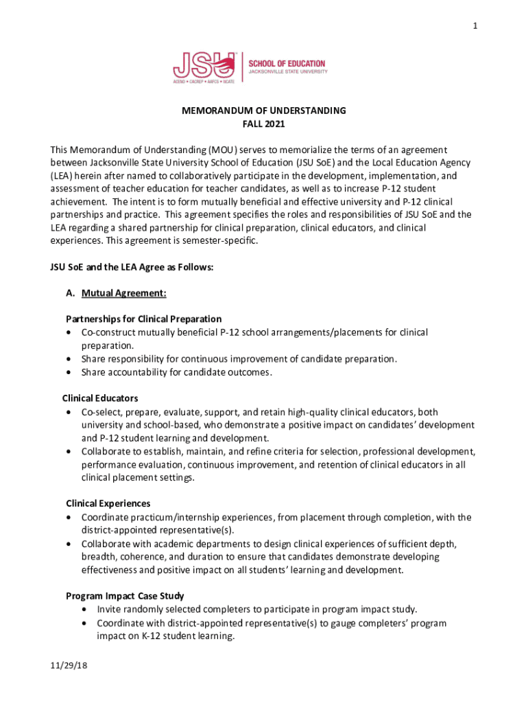 Fillable Online Establishing a Memorandum of UnderstandingUniversity of ...