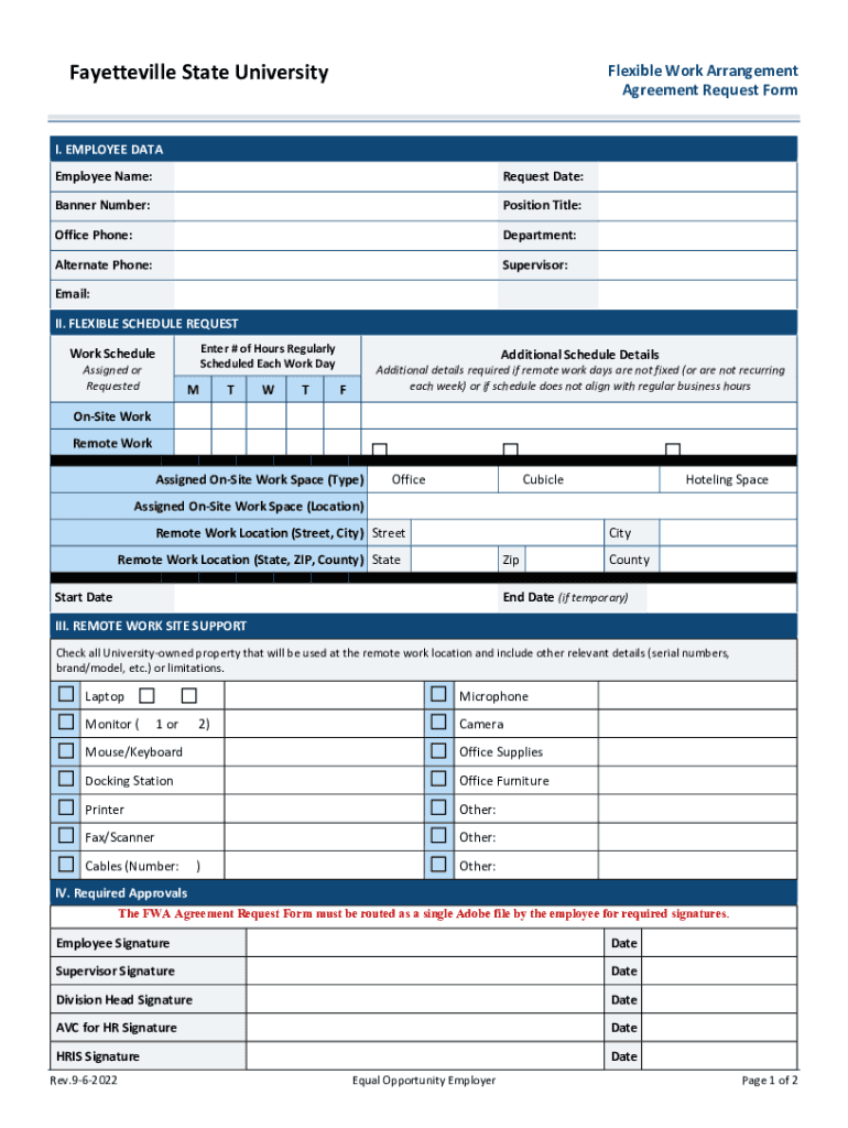 Fillable Online Flexible Work Arrangement Agreement Request Form Fax ... Fillable Online Flexible Work Arrangement Agreement Request Form Fax ...