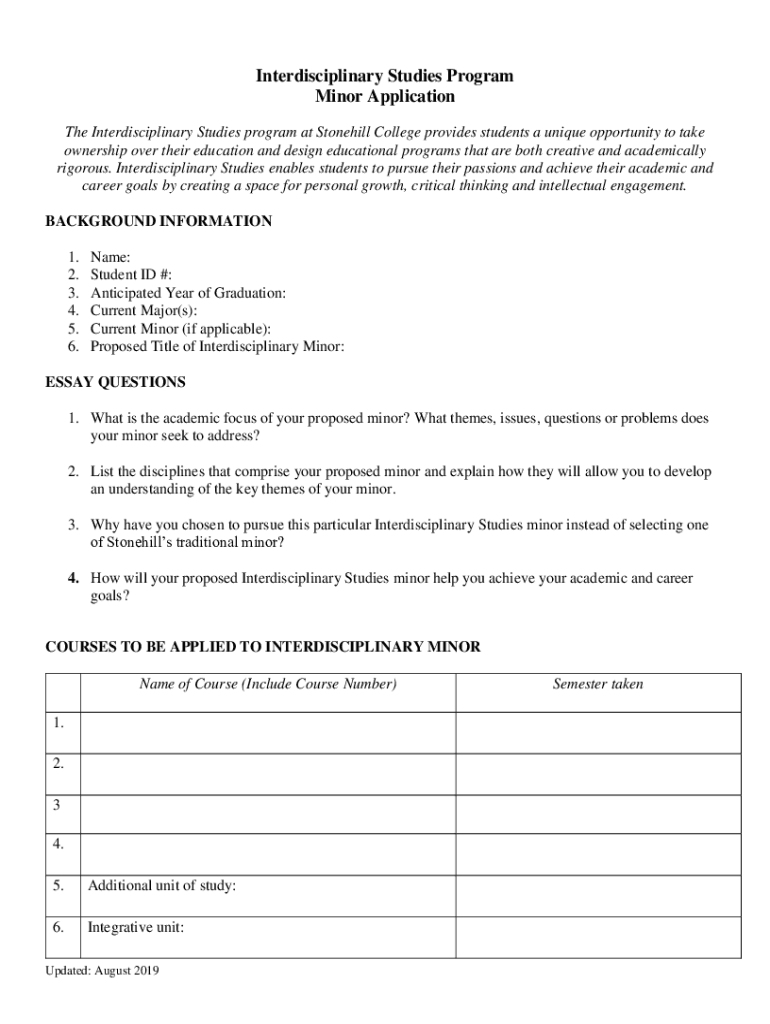 Fillable Online Interdisciplinary Studies Program Minor Application - AWS Fax Email Print ...