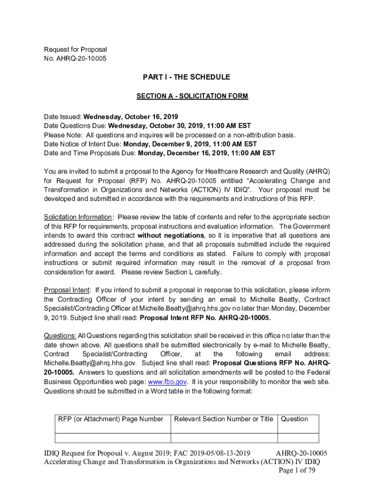 Fillable Online Request for Proposal No. AHRQ-20-10005 - AWS Fax Email Print - pdfFiller