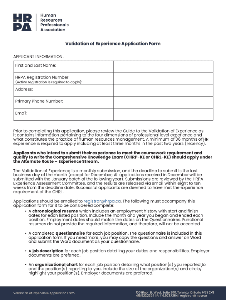 Fillable Online Validation of Experience Application Form - AWS Fax Email Print - pdfFiller