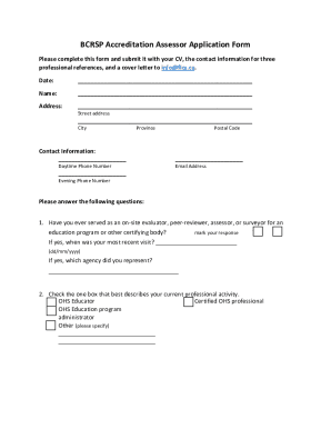 Fillable Online BCRSP Accreditation Assessor Application Form Fax Email ...