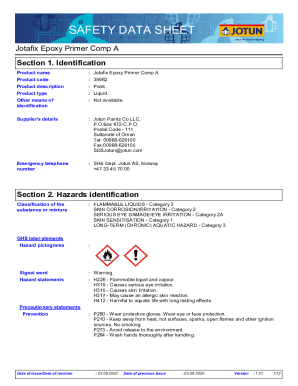 Fillable Online Jotafix Epoxy Primer Comp A - SAFETY DATA SHEET Fax ...