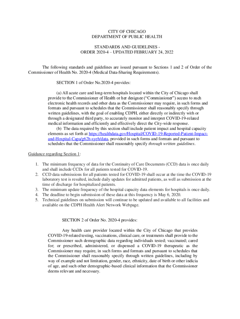 Fillable Online CITY OF CHICAGO DEPARTMENT OF PUBLIC HEALTH STANDARDS ...