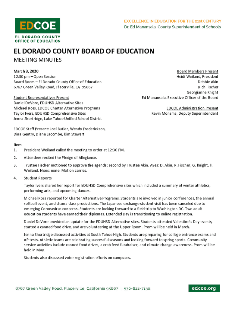 Fillable Online El Dorado County Office of Education, PlacervilleHome - EDCOE Fax Email Print ...