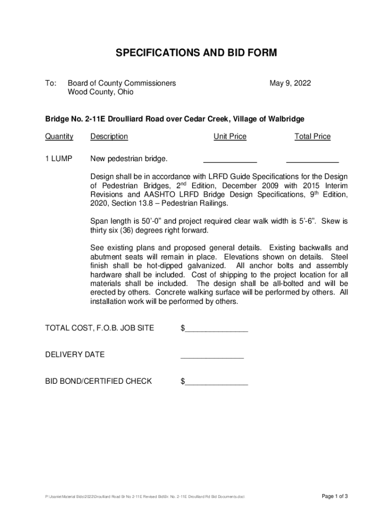 Fillable Online SPECIFICATIONS AND BID FORM - BidNet Fax Email Print - pdfFiller