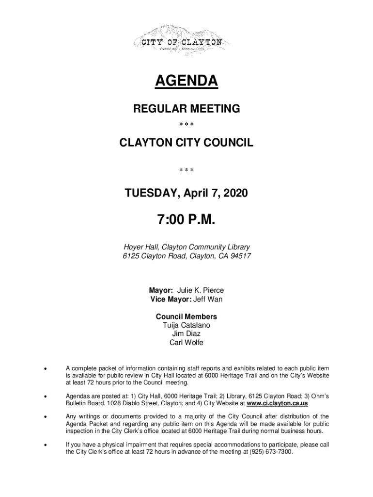 Fillable Online claytonca.govcity-clerk-departmentcity-councilCity CouncilCity of Clayton Fax ...