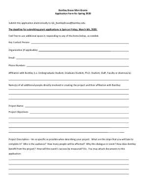 Fillable Online Bentley Brave Mini-Grants Application Form for Spring ...