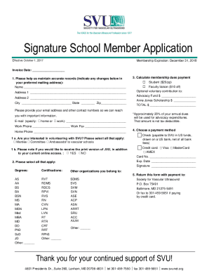 Fillable Online Signature School Member Application - online donation ...