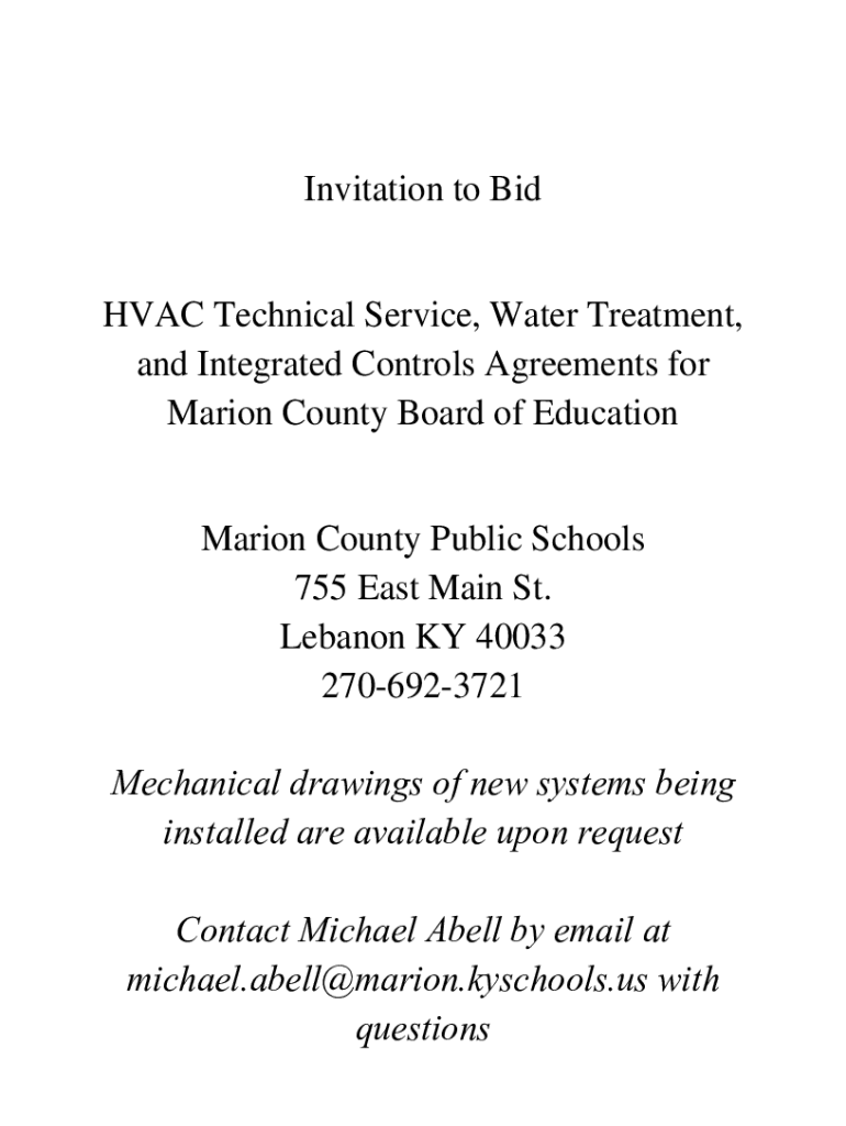 Fillable Online Invitation to Bid HVAC Technical Service, Water ...