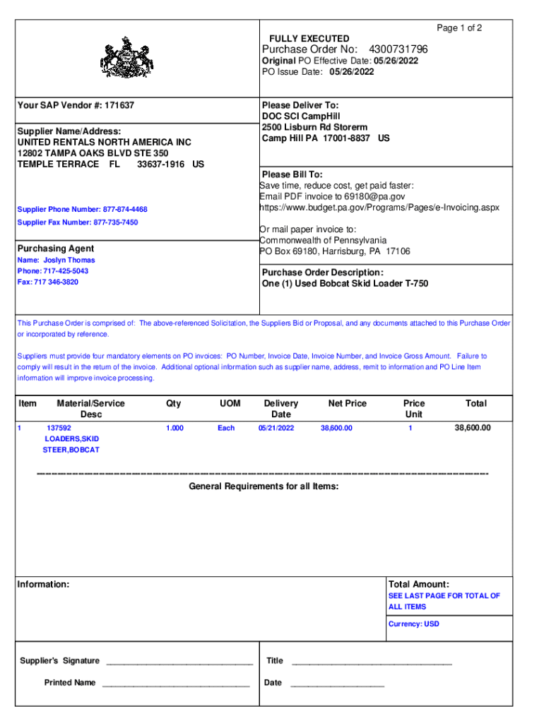 Fillable Online FULLY EXECUTED - Purchase Order No: 4300731796 - AWS ...