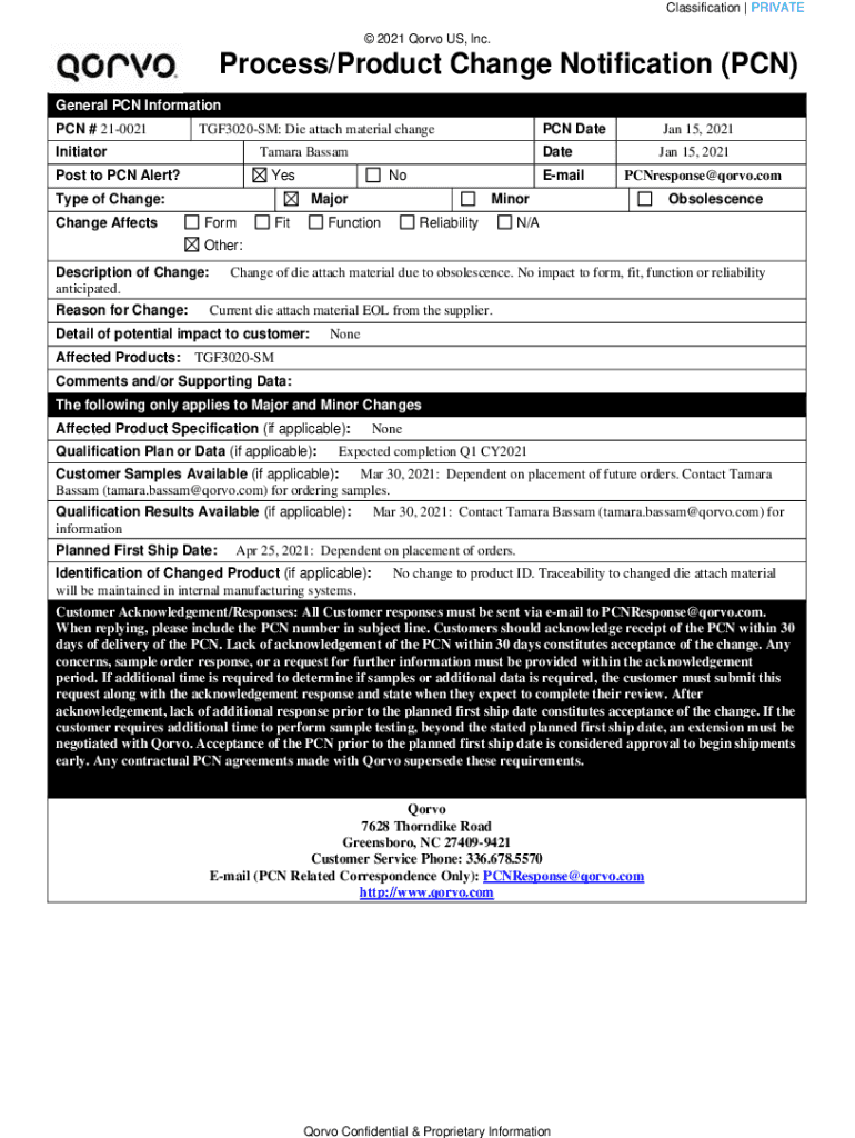 Fillable Online Process Change Notification (PCN) Form Fax Email Print ...