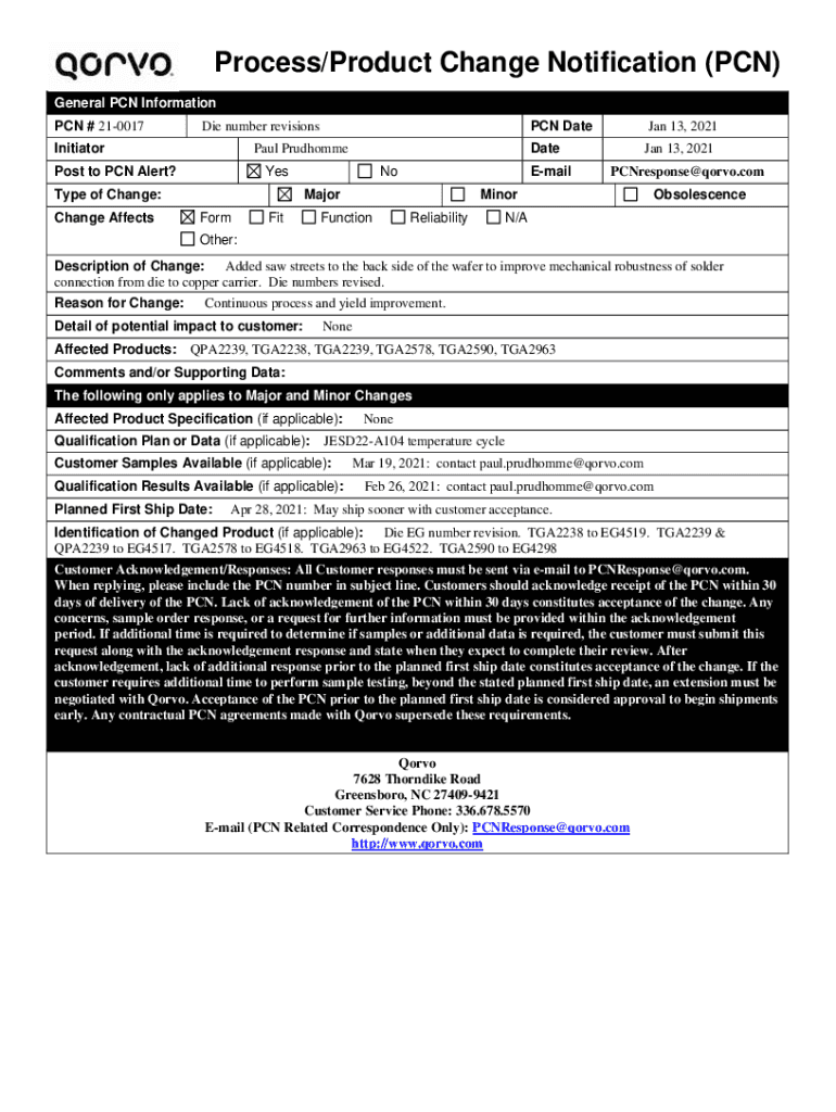 Fillable Online www.mouser.com PCN Qorvo210017Process Change ...