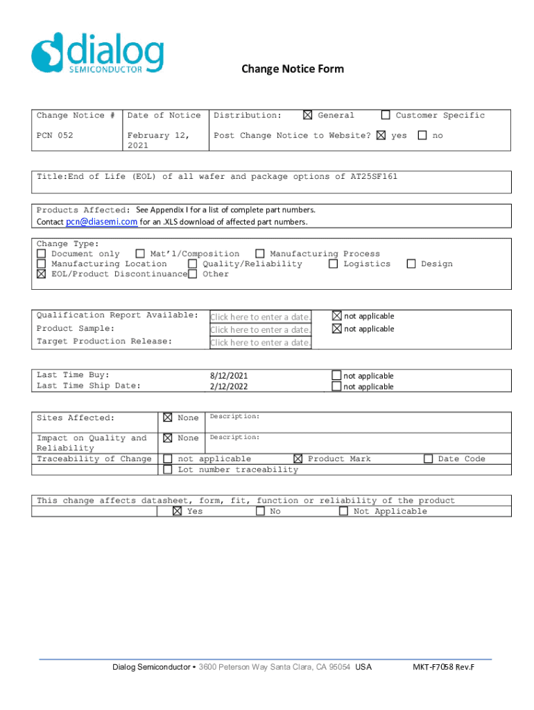 Fillable Online Change Notice Form - urimedia.digikey Fax Email Print ...