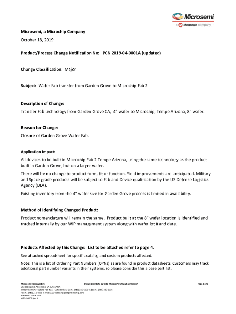 Fillable Online Microsemi PCN Template Fax Email Print - pdfFiller