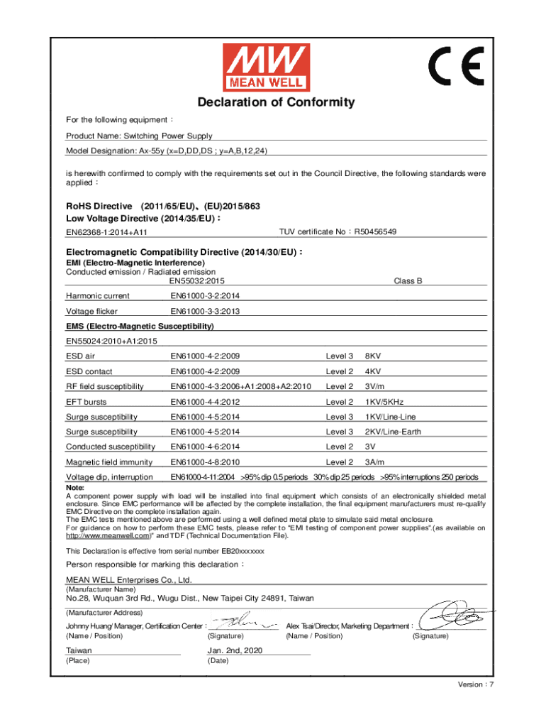 Fillable Online Declaration of Conformity - Conformance.co.ukExample of ...