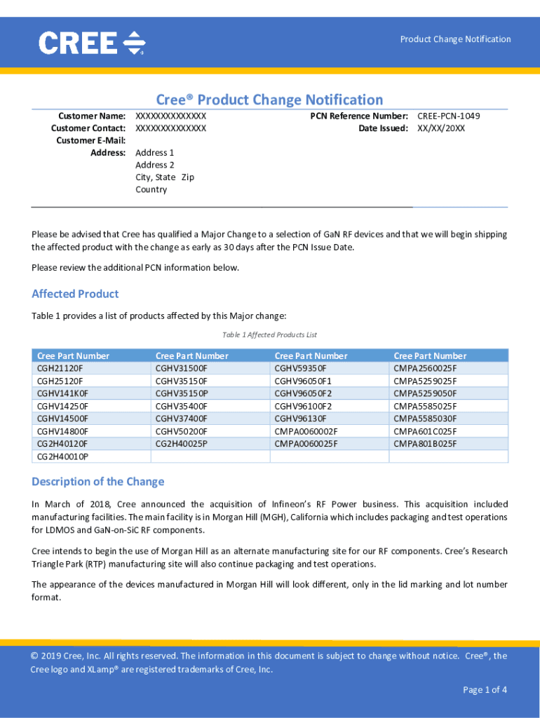 Fillable Online www.lawinsider.comproduct-change-notificationProduct ...