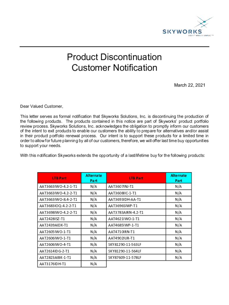 Fillable Online Product Discontinuation Notification - Mouser ...